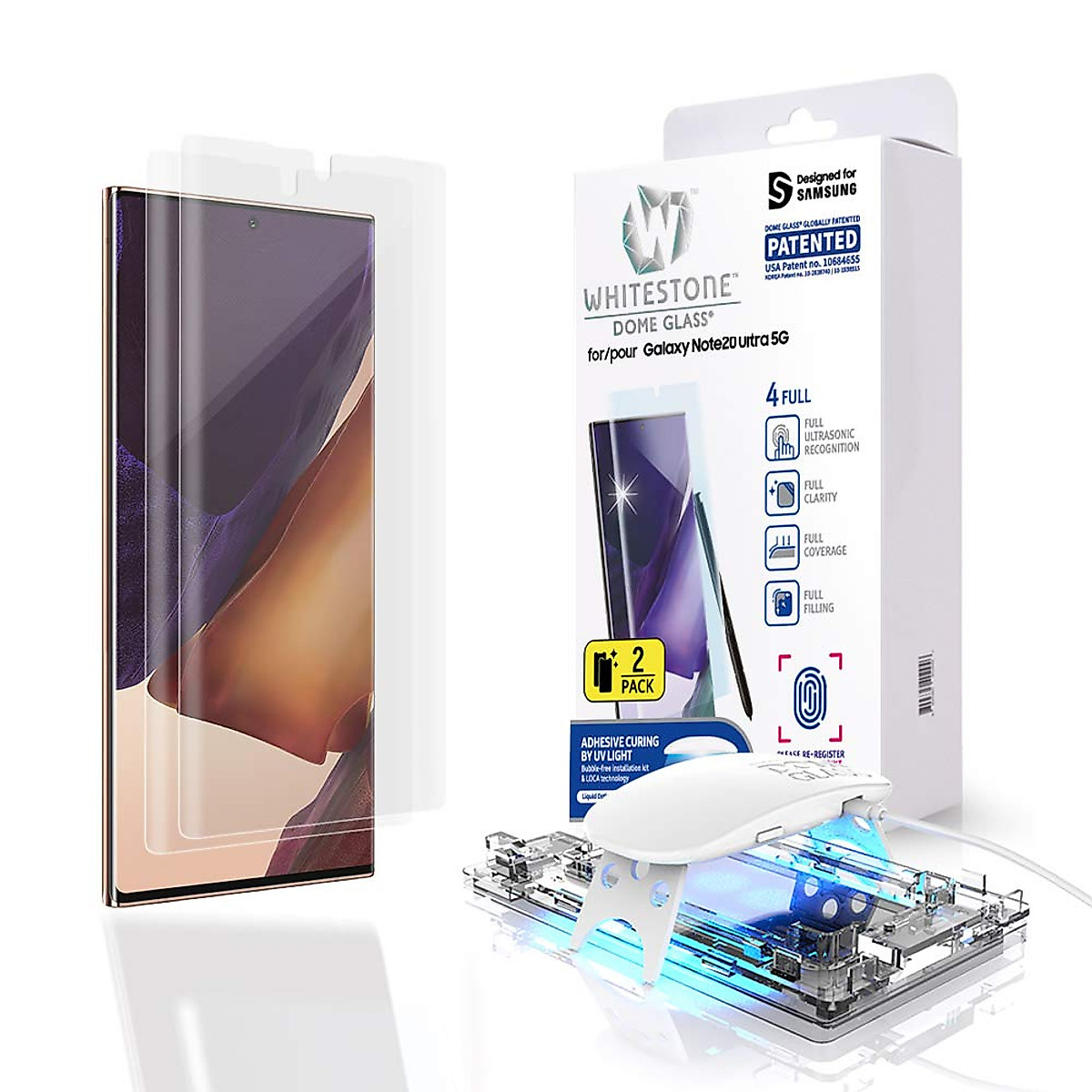 DOME GLASS Galaxy Note 20 Ultra Screen Protector Full 3D Curved Edge Tempered Glass Shield [Liquid Dispersion Tech] Easy Install Kit for Samsung Galaxy Note 20 Ultra by Whitestone - Two Pack