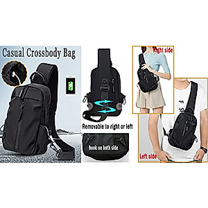 CAISANG Sling Bag Crossbody Backpack Shoulder Bag for Men Personal Pocket Bag Casual Daypack for Travel Hiking USB Charger Port-Nylon
