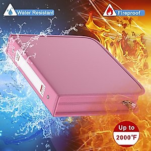 ZOOPIP Fireproof 3 Ring Binder with Zipper, 1.5 Inch D Rings Hold up 375 Sheets of 8.5" x 11" (A4), Compatible with Clear Page Protectors, Built-in Net and Pen Holder(Pink, 1 Pcs)