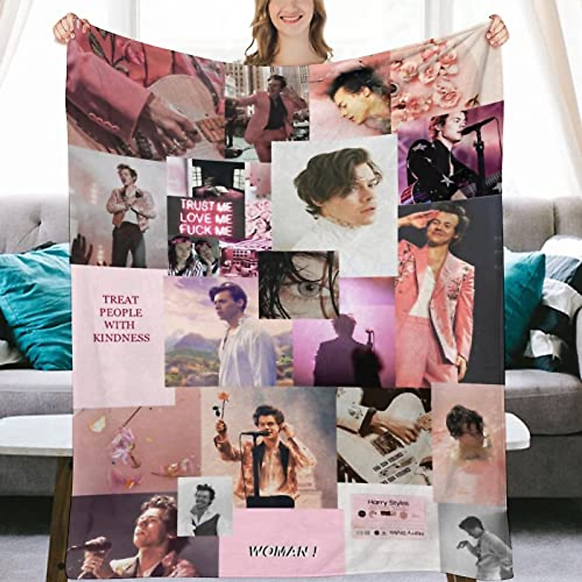 Singer Harry Throw Blanket Soft Cozy Style1 Lightweight Fluffy Microfiber Blankets All Season Fuzzy Plush Throw Blankets for Couch Sofa Bed 50"X40"