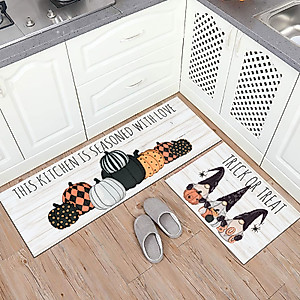 HOLVDENG Halloween Gnome Kitchen Mat Set of 2 Non Slip Thick Kitchen Rugs and Mats for Floor Comfort Standing Mats for Kitchen, Sink, Office, Laundry, 17"x47"+17"x28"