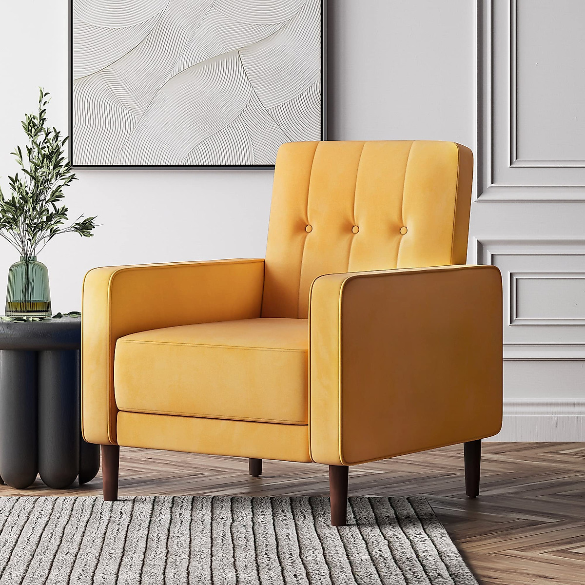 BELLEZE Accent Chairs for Living Room, Mid Century Modern Armchair Velvet Upholstered Comfy Side Chair Button Tufted Back Lounge Reading Chair for Bedroom - Valencia (Yellow)