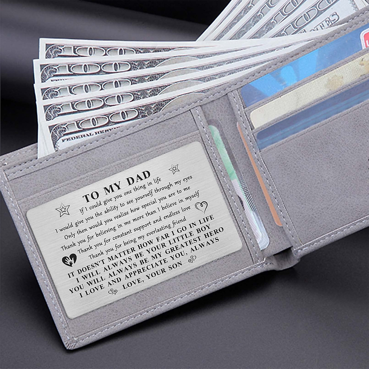 Yobent Dad Gifts from Son, Unique Daddy Birthday Card from Son, Long Distance Father Gift Ideas, I Love You Hero Dad Christmas Wallet Card for Man, Dad Who Has Everything Bday Present