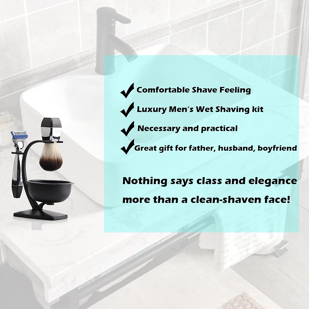 Men's Shaving Kit Gift Set, DanNuo Luxury Wet Shaving Kit Safety Manual Razor Soft Shaving Brush Alloy Soap Bowl with Shaving Holder Stand for Men/Friend/Father/Brother