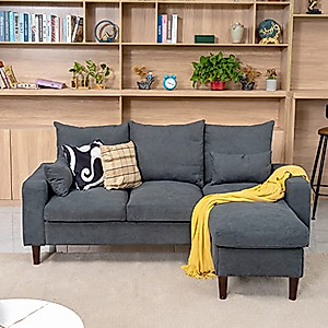 Panana Convertible Sectional Sofa Couch with Reversible Chaise, L-Shaped Couch Linen Fabric for Small Space, Apartment (Grey)