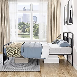 12in Queen Metal Bed Frame, Heavy Duty Platform Bed No Box Spring Needed,Queen Size Solid Steel Bed with Headboard and Footboard Support for 1100LBS, Noise Free, Easy Assembly,Black