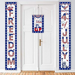 90shine 4th/Fourth of July Decorations - Patriotic Banners Door Decor Red White Blue Porch Signs Wall Hangings Party Supplies