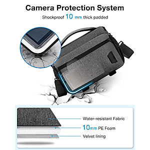 BAGSMART Camera Bag, Small Camera Case with Tripod Holder, Compact Camera Shoulder Bags for DSLR/SLR/Mirrorless Cameras, Waterproof Crossbody Camera Bag Women Men, Grey