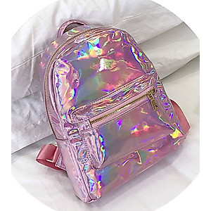 MOSSTYUS Small Holographic Rainbow Shoulder Bag Metallic Satchel Shiny Travel Daypack for Women Lady
