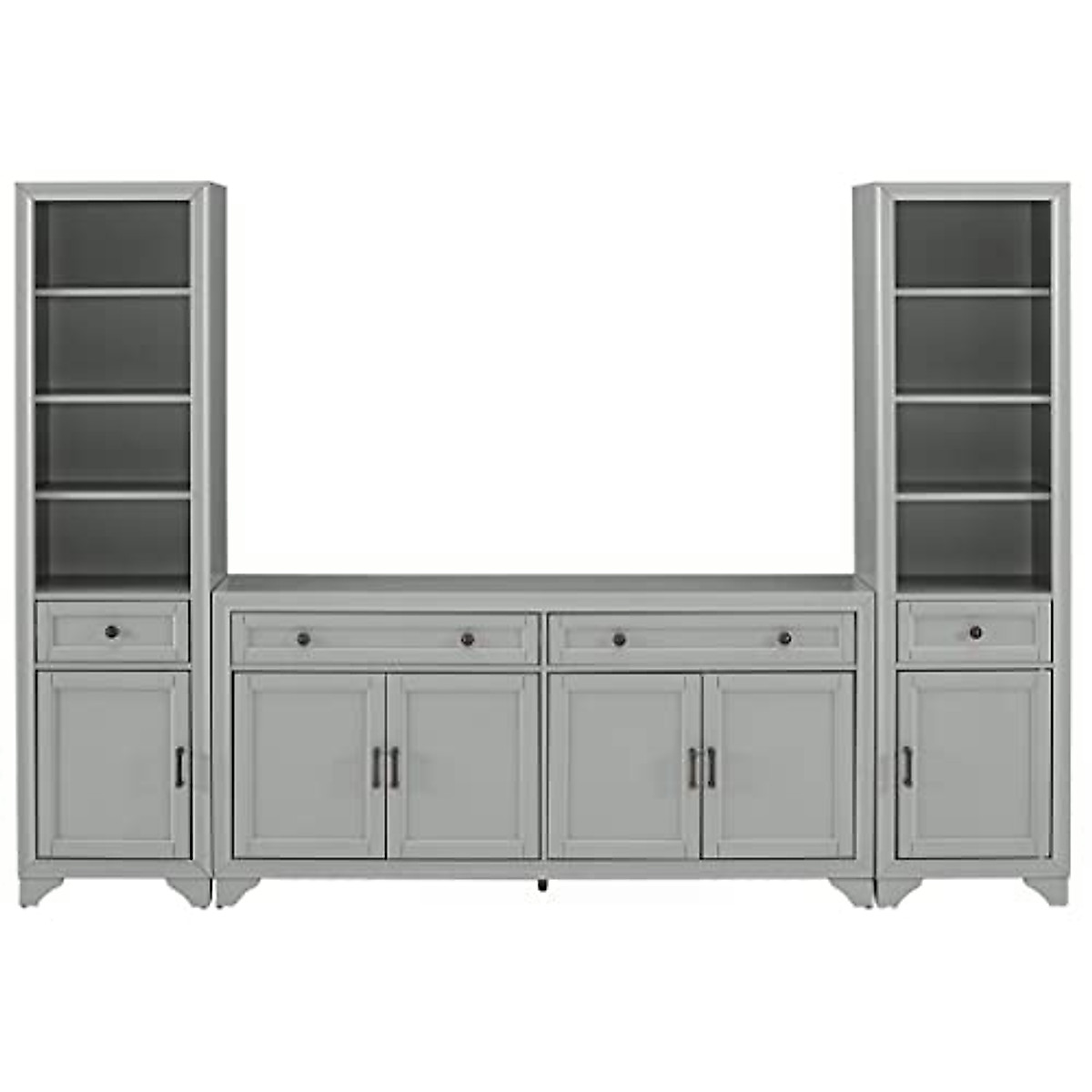 Crosley Furniture Tara 3-Piece Sideboard and Bookcase Set, Distressed Gray