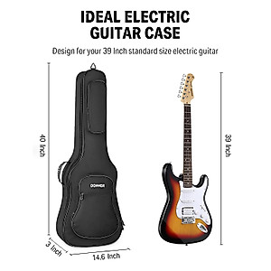 Donner 39 inch Electric Guitar Bag Gig Bag, 0.4 Inch Padded Sponge 600D Ripstop Waterproof Nylon Dustproof Soft Electric Guitar Case Adjustable Strap Black