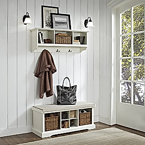 Crosley Furniture Brennan Entryway Storage Bench and Hanging Shelf Set, White