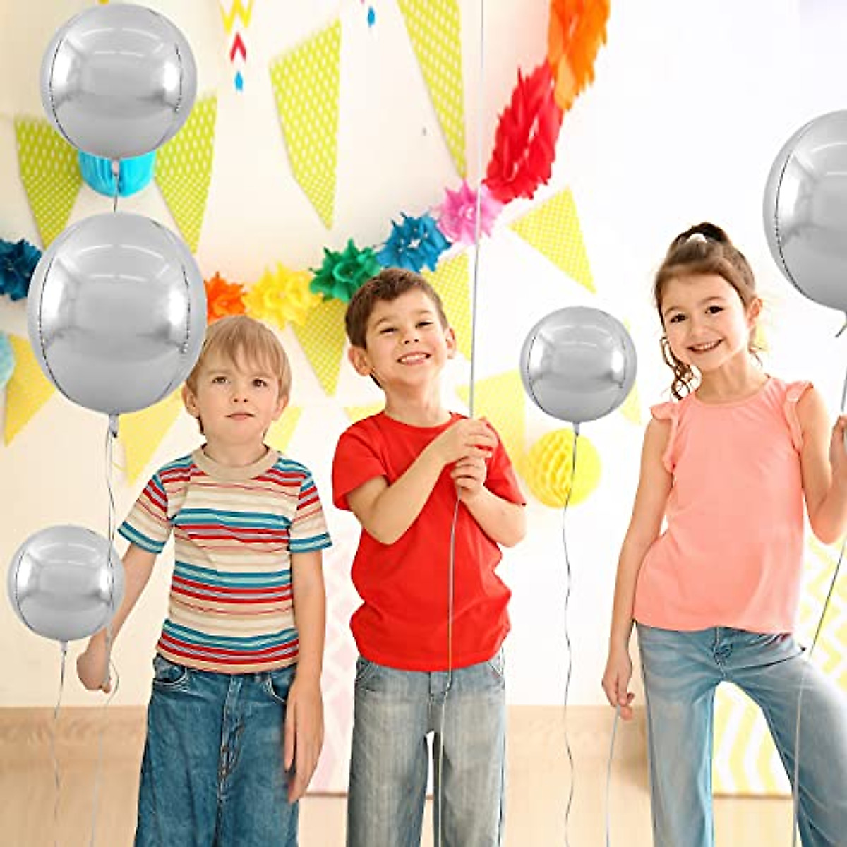 12pcs Silver Foil Balloons Decorations, 6pcs Large 22 Inch and 6pcs Small 10 Inch Round Metallic Helium Silver Balloons 4D Sphere Mylar Foil Mirror for Graduation Birthday Wedding Anniversaries Party