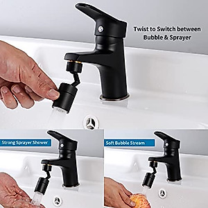 Hibbent Faucet Aerator, 720° Spray Aerator, Kitchen Faucet Aerator, 2 Water Mode Bathroom Faucet Adapter for Face Washing, Gargle and Eye Flush, 1.8GPM 55/64 Female Thread with Adapter, Matte Black