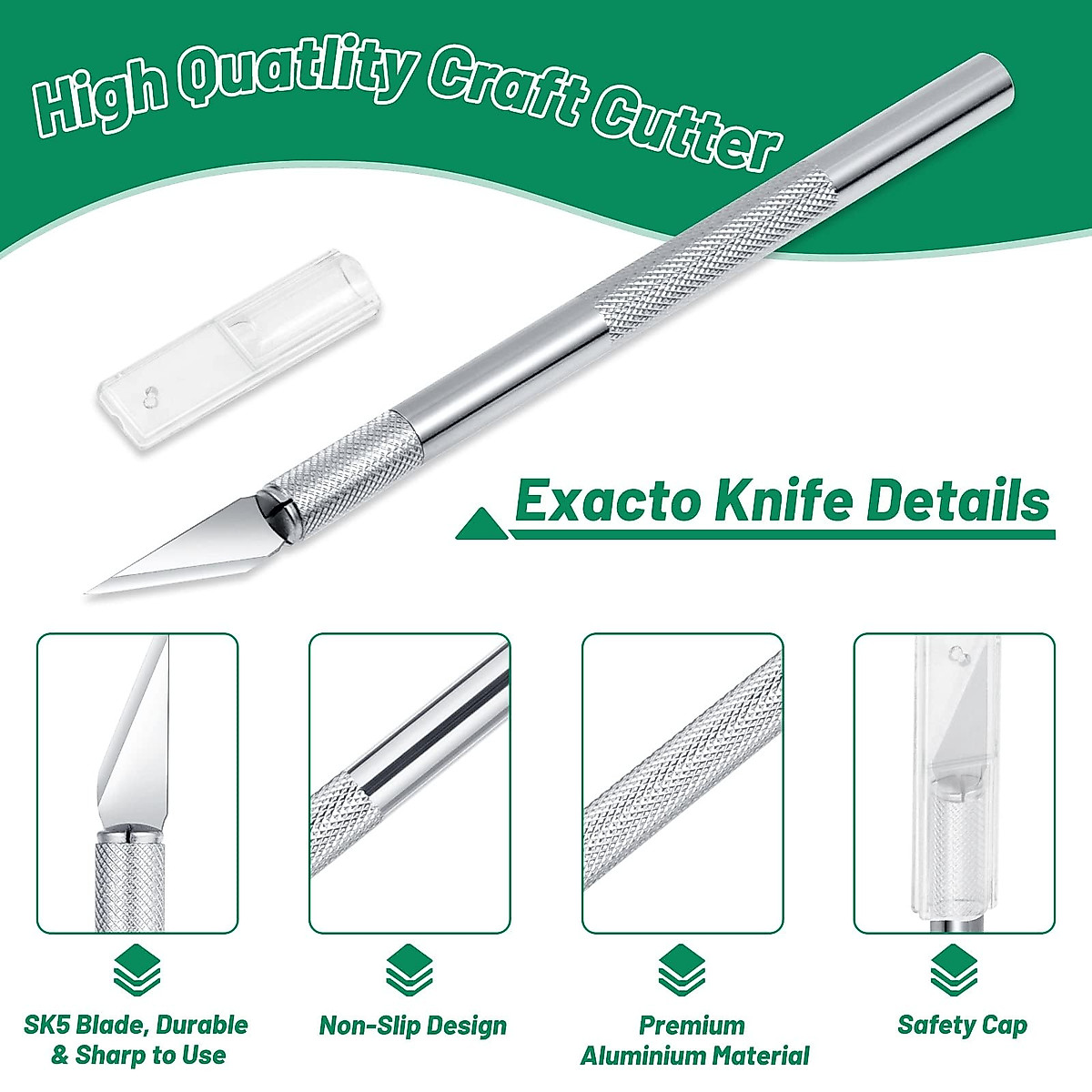 Anezus Exacto Knife with Hobby Mat for Crafts, Self Healing Cutting Mat Hobby Knife with 30 PCS Exacto Blades Precision Knife for Art and Crafts Paper Scrapbooking Stencil (Black)