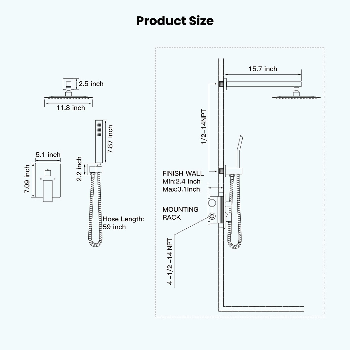 gotonovo Rainfall Bathroom Shower System Rain Shower Head and Handle Set Wall Mounted Shower Complete Combo Solid Brass Pressure Balancing Shower Mixer Valve 12 Inch Oil Rubbed Bronze