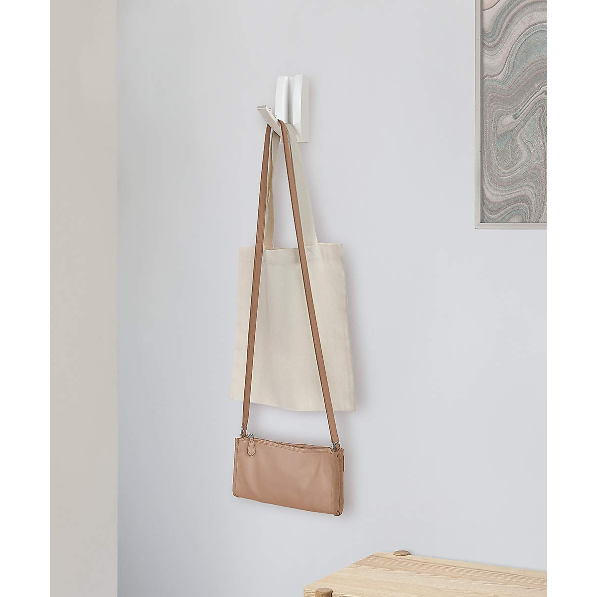 Umbra Valet Wall Mounted Floating Rack – Modern, Sleek, Space-Saving Hanger with Retractable Hang Coats, Scarves, Purses and More, 1 Hook, White/Nickel