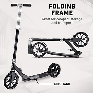 Mongoose Trace 200 Kick Scooter for Youth Adult Boys and Girls, Lightweight, Quick-Release & Easy Folding Scooter, With 202mm Wheels, Kickstand, Black/Red