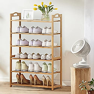 Bamboo 5-Tier Shoe Shelf, Free Standing Bamboo Shoe Rack Shoe Storage Organizer for Entryway Organizer, Hallway, Closet, Living Room, Balcony and Garage