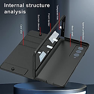 DEMCERT for Samsung Galaxy Z Fold 4 5G with S Pen Slot,Military Armor Cases Full Body Protective Anti-Scratch Hard Slim Leather Bracket Case with Screen Protector for Galaxy Z Fold 4 5G (Brown)