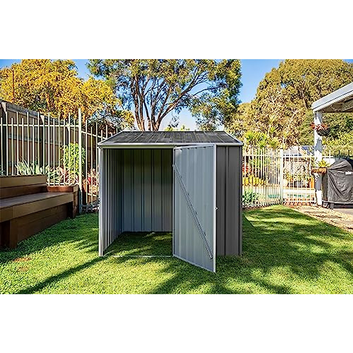 Absco Pool Pump Cover - Versatile Horizontal Storage Shed | 5 x 5 ft | Easy Assembly | Woodland Gray | Ideal for Pool, Trash Cans, Garden & Pool Equipment | SNAPTiTE Assembly System | Safety Features