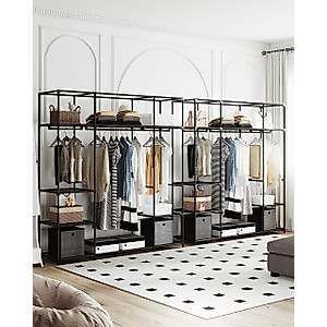 Hzuaneri Closet Wardrobe, 64-inch Portable Closet for Bedroom, 3 Clothes Rail with 9 Compartments Shelves, Freestanding Clothes Storage Organizer for Cloakroom, Black WH0203