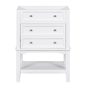 LZ LEISURE ZONE 24" Bathroom Vanity Without Sink, Base Only, Solid Wood Frame, Bathroom Storage Cabinet with Drawer and Open Shelf, White