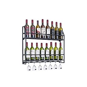 Stylish Simplicity Wine Rack Wall-Mounted Wine Rack and Glass Holder, Wall-Mounted Wine Rack and Glass Bracket, Vintage Nostalgic Wrought Iron, Home and Kitchen Accessories, Multi-Color, Multi-Size O
