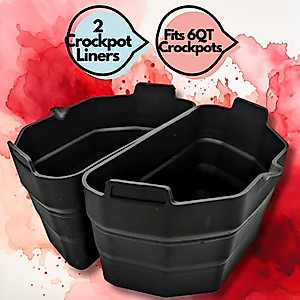 SimplyRye Silicone Slow Cooker Liners fits 6QT Crockpot, Reusable/Leakproof, Slow Cooker Divider Insert Liners, Dishwasher Safe (2 in 1 Black fits 6QT)