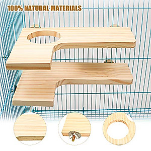2 Pieces Hamster Wooden Platform Set, L-Shaped Pedal Wooden Platform & L-Shaped Round Hole Wooden Platform with 8 Piece Sepak Takraw Chew Toys, Gerbil Chinchilla Guinea Pigs Parrot Stand Perch (H01)