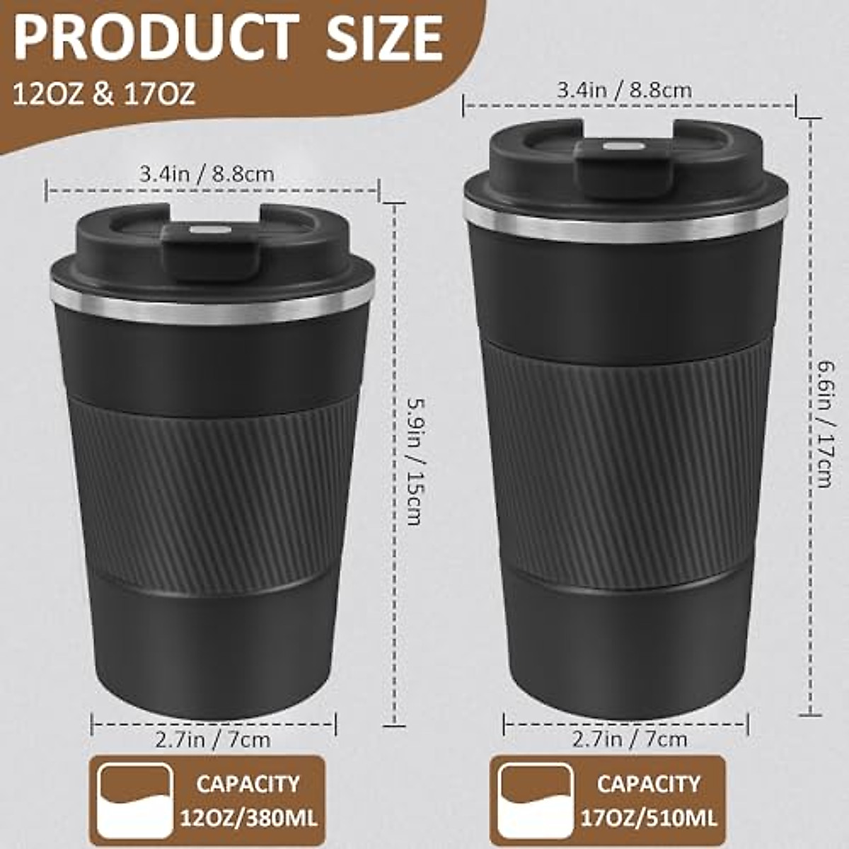 ATZNZIK 4 Pack Insulated Coffee Mug with Lid Travel Coffee Tumbler Stainless Steel Reusable Coffee Cups Thermal Coffee Mug for Hot and Iced Cold Drinks, 12oz