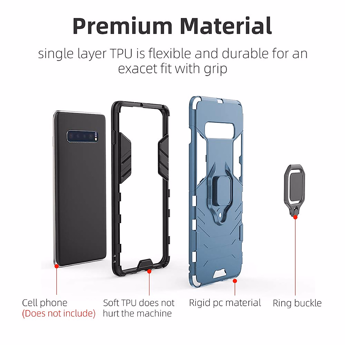 AKABEILA Case for Samsung Galaxy S9 Plus Shockproof Silicone Phone Case Heavy Duty Full Body Armour Dual Layer Protective Cover with Finger Ring Kickstand [Support Magnetic Car Mount] Blue