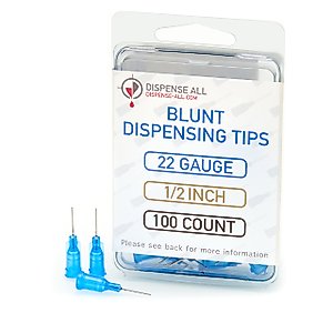 Dispense All - 22 Gauge 1/2 Inch Blunt Tipped Dispensing Needle, Luer Lock, 100 Count