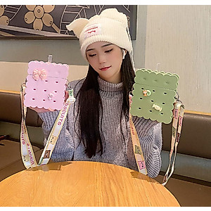 Kawaii Biscuit Water Bottle with Straw Lid and Strap Novelty Water Bottle for Kids Girls Outdoor Sports School Supplies Cute Aesthetic Birthday Gifts Cookie Leak-proof Water Bottle BPA Free (Pink)