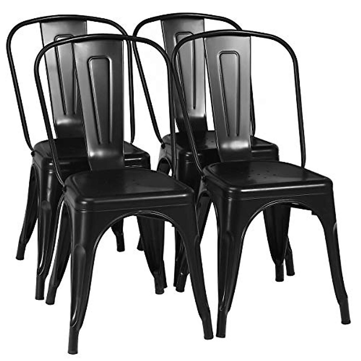 COSTWAY Metal Bar stools Set of 4, with Removable Back, Cafe Side Chairs with Rubber Feet, Stylish and Modern Chairs, for Kitchen, Dining Rooms, and Side Bar