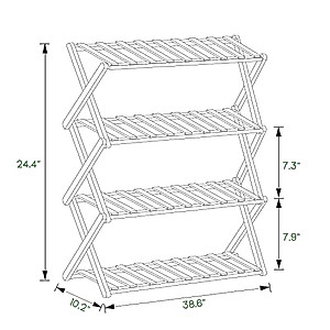 MoNiBloom Folding Shoe Stand, Bamboo Stackable Shoes Shelf Storage Organize for 21-25 Pairs Installation-Free for Entryway, Hallway Bedroom, Brown