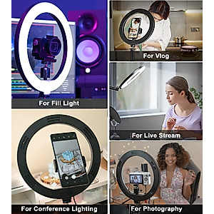 Streamcam Webcam Light Stand, 10'' Ring Light with Foldable Metal Arms Holder Compatible with Logitech StreamCam C920 Brio C930 C922 C925 C615 and Any webcams with 1/4''-20 Interface
