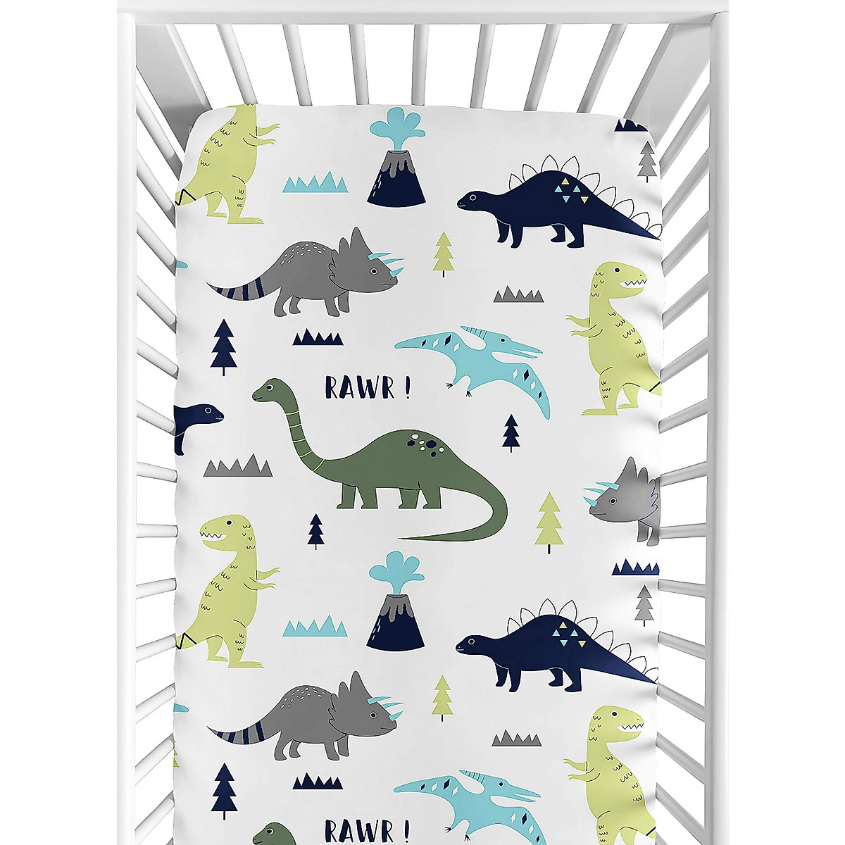 Sweet Jojo Designs Blue Green Modern Dinosaur Boy Baby Fitted Crib Sheet Set Nursery Soft Infant Newborn Fits Standard Mattress Toddler Bed 2pc - Turquoise Boho Bohemian Grey and White Mod Dinosaurs