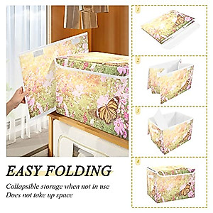 Blueangle Collapsible Storage Boxes 1 Pack, Cosmos Flower Field Butterfly Storage Baskets with Lids and Handle for Home Bedroom Closet Office（78）
