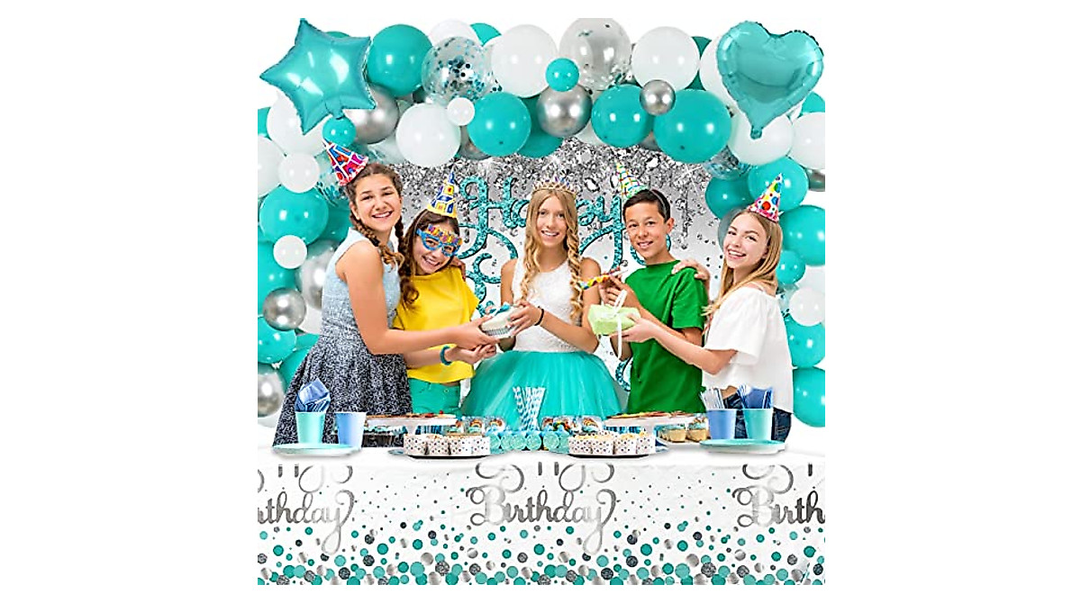 Happy Birthday Decorations Teal Balloon Garland for Girls Birthday Teal ...