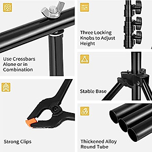 Meking T-Shape Photo Backdrop Stand, 8.56 x 6.56ft PVC Background Photography Support Stand System Kit with Carrying Bag & 4 Spring Clamps