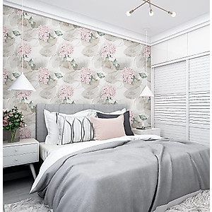 HAOKHOME 93164 Abstract Nordic Peel and Stick Wallpaper Geometric Hydrangea Floral White/Grey/Pink Stick on Home Decor 17.7in x 118in