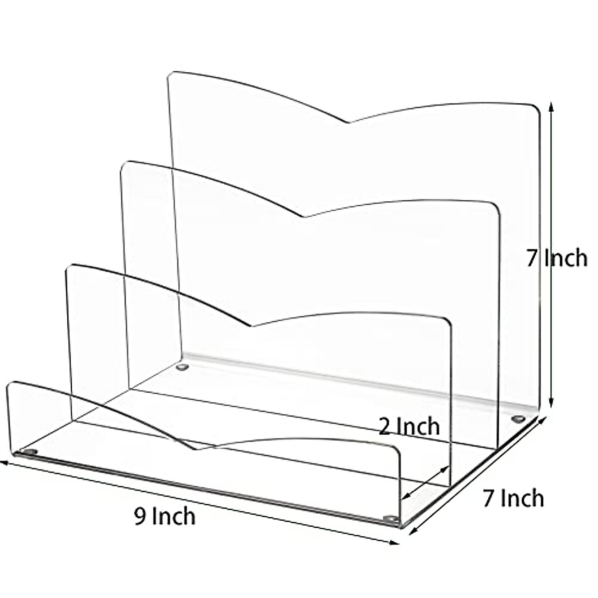 Jucoan Clear Acrylic Mail Sorter Organizer, Envelope Holder, 3 Sections Desktop File Holder Stand for Envelop Mails, Letters, Home Office School 9 x7x 7 Inch