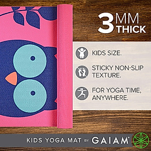 Gaiam Kids Yoga Mat Exercise Mat, Yoga for Kids with Fun Prints - Playtime for Babies, Active & Calm Toddlers and Young Children, Owl, 3mm