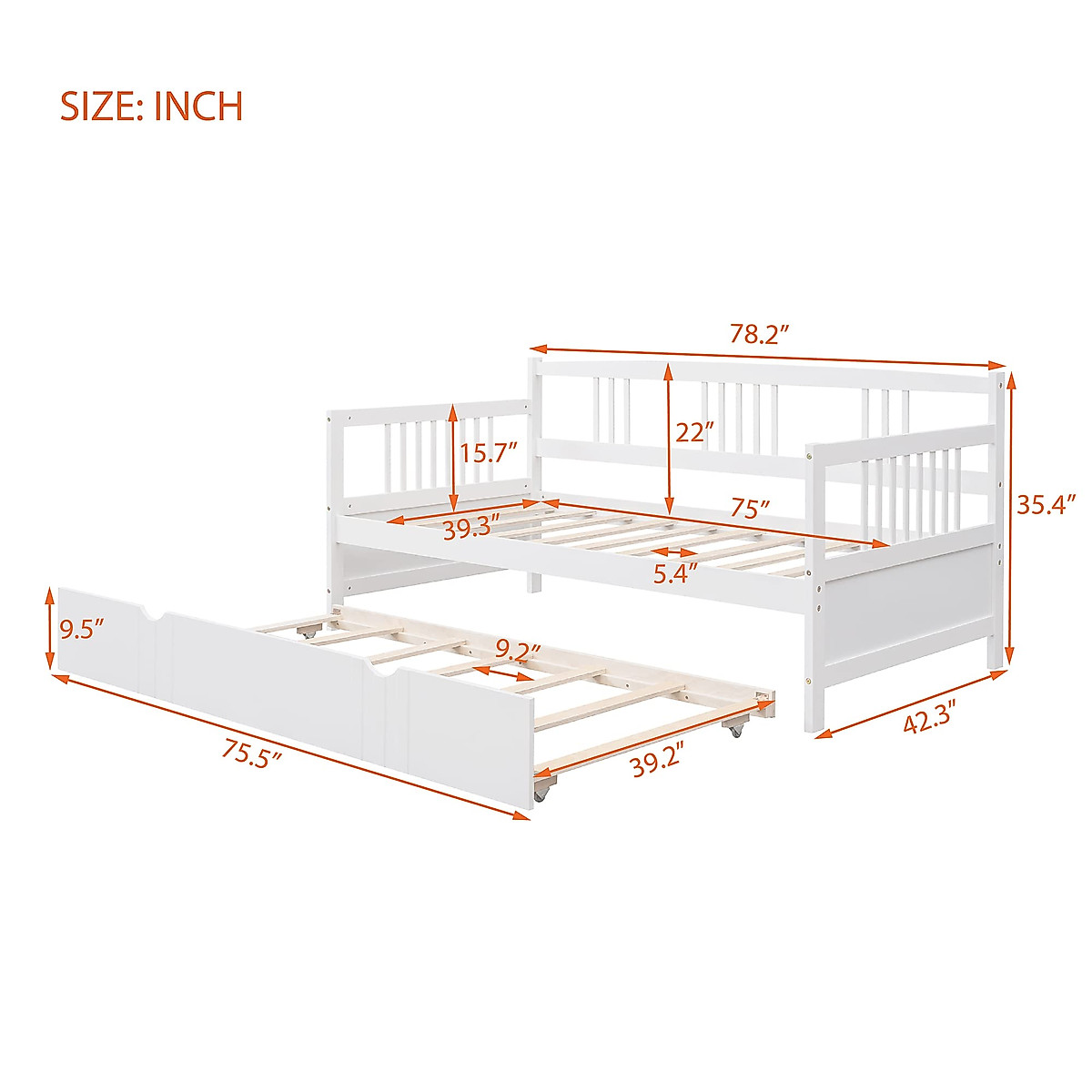 BIADNBZ Twin Size Day Bed with Trundle, Wooden Daybed Frame, for Bedroom Guest Room Office, White