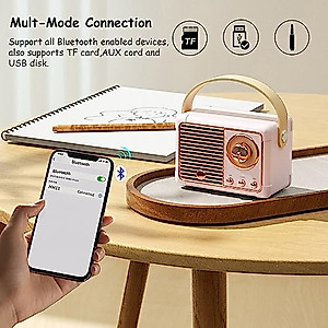 Baolira Retro Bluetooth Speaker Wireless Mini Speaker,Outdoor Bluetooth Speaker with Crystal Clear Stereo Sound Rich Bass, Portable Speaker Best Birthday Gifts Ideas for Women Teenage(Pink)