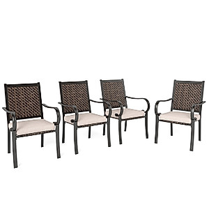 HERA'S HOUSE Patio Dining Chairs Set of 4, Outdoor Wicker Dining Chairs with Padded Removable Cushion, Rattan Chairs for Poolside Lawn Garden Backyard