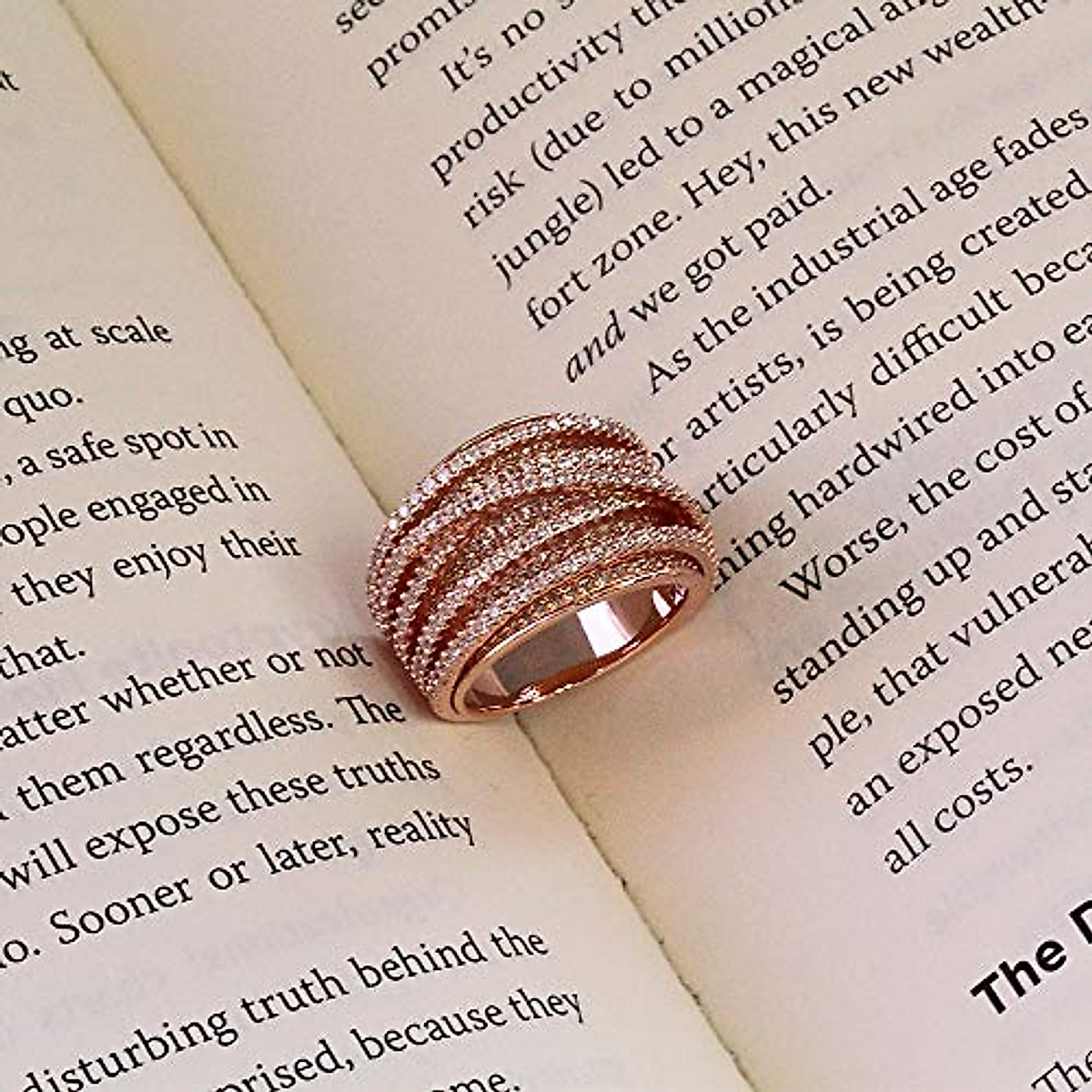 DoubleAccent 925 Sterling Silver Ring 14K Gold or Rose Gold Plated Crisscross Intertwined Design CZ Stone Beautiful Pave Ring 15mm, 5