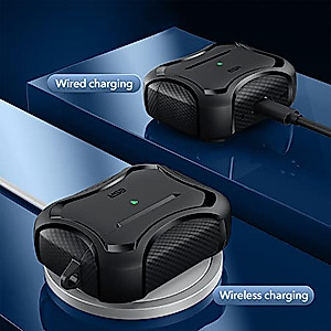 SaharaCase Cyber Armor Case for Apple AirPods Pro 2 (2nd Generation) [Rugged] Full Body Protection Antislip Grip Slim with Keychain - Black