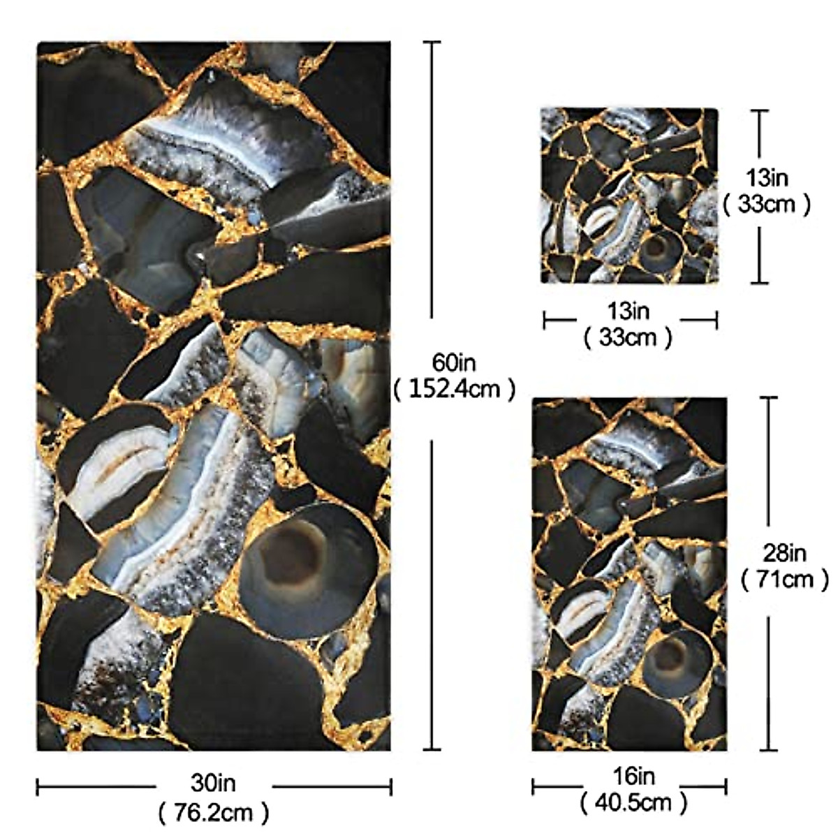 Naanle Black Marble with Golden Line Soft Set of 3 Towels, 1 Bath Towel+1 Hand Towel+1 Washcloth, Decorative for Bathroom, Hotel, Gym, Spa and Beach